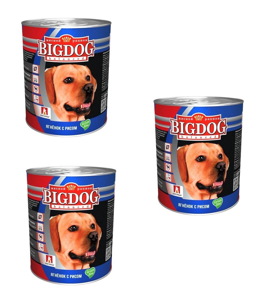Консервы для собак Зоогурман Big Dog Ягненок с рисом 850г 3шт