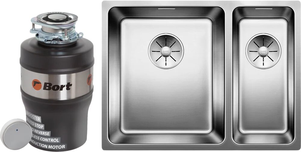 Комплект Мойка Blanco Andano 340/180-U 522979 58x44, сталь, нержавеющая сталь / Измельчитель Bort Alligator Mega электрический, нержавеющая сталь