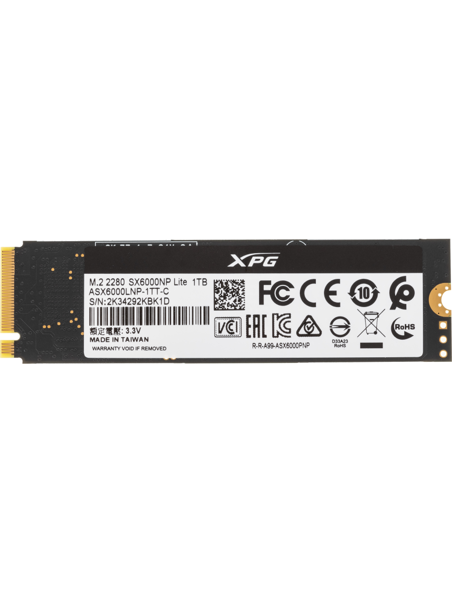 Накопитель SSD A-Data XPG SX6000 Lite ASX6000LNP-1TT-C 1 ТБ, M.2 2280, PCIe 3.0 x4, NVMe, M.2 1800 МБ/с