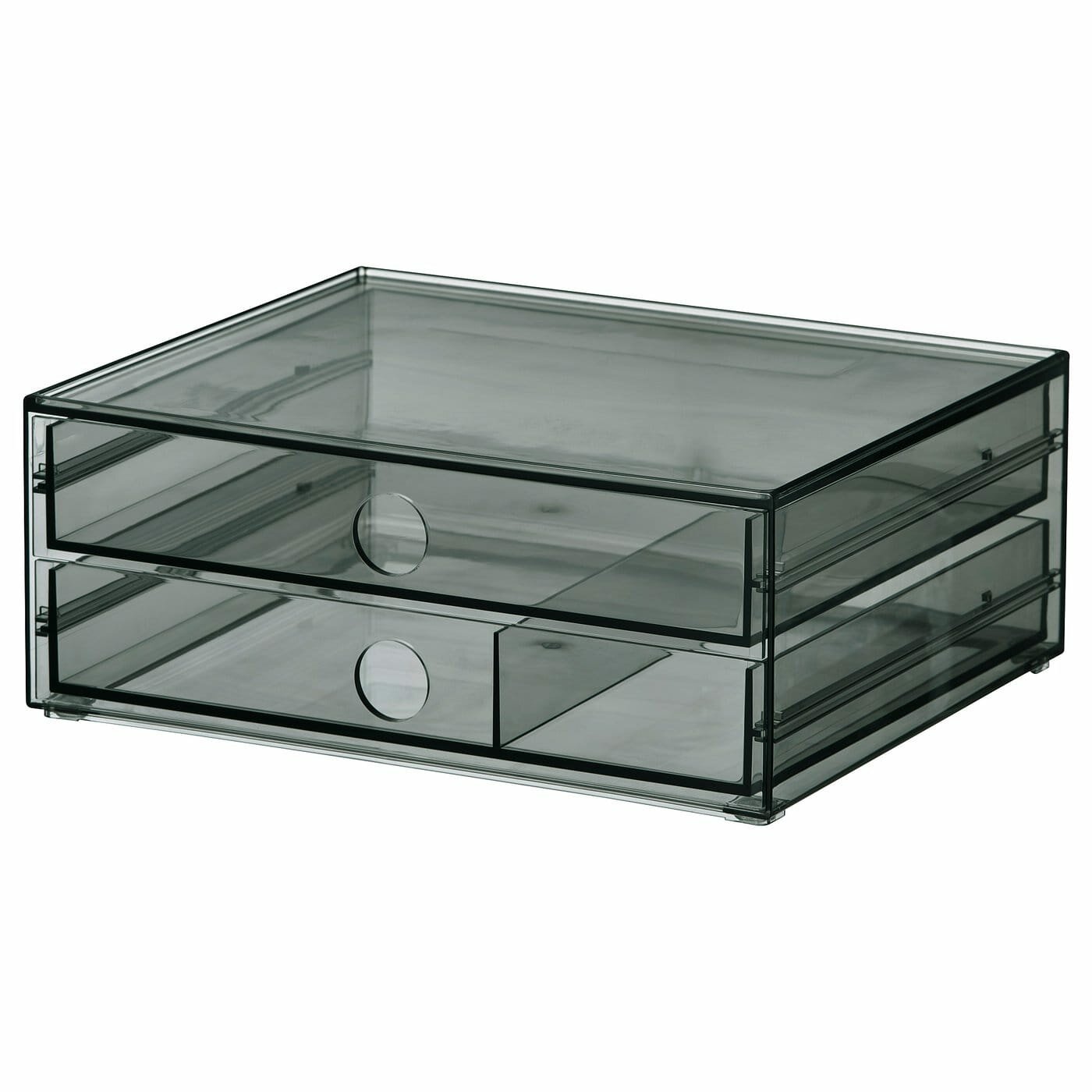 Коробка для хранения IKEA VISSLAAN мини комод 2 ящика, серый, 23x19x9 см 106.302.06