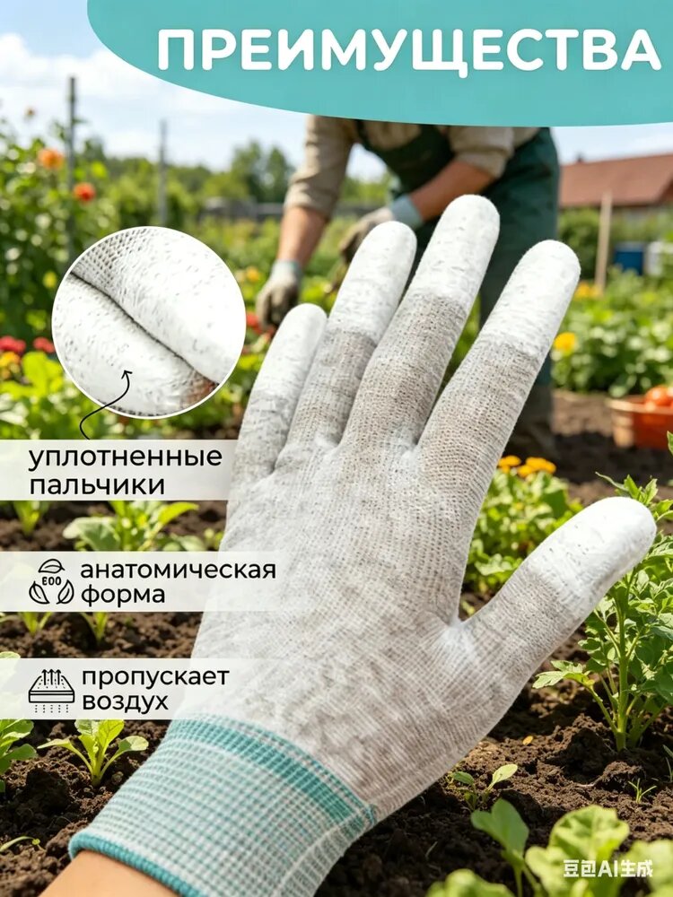Перчатки защитные рабочие 6 пар для сада и огорода без покрытия хозяйственные