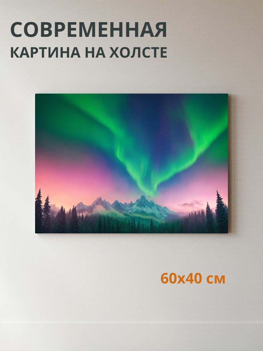 Картина на холсте Полярное сияние над горами и 60x40 см