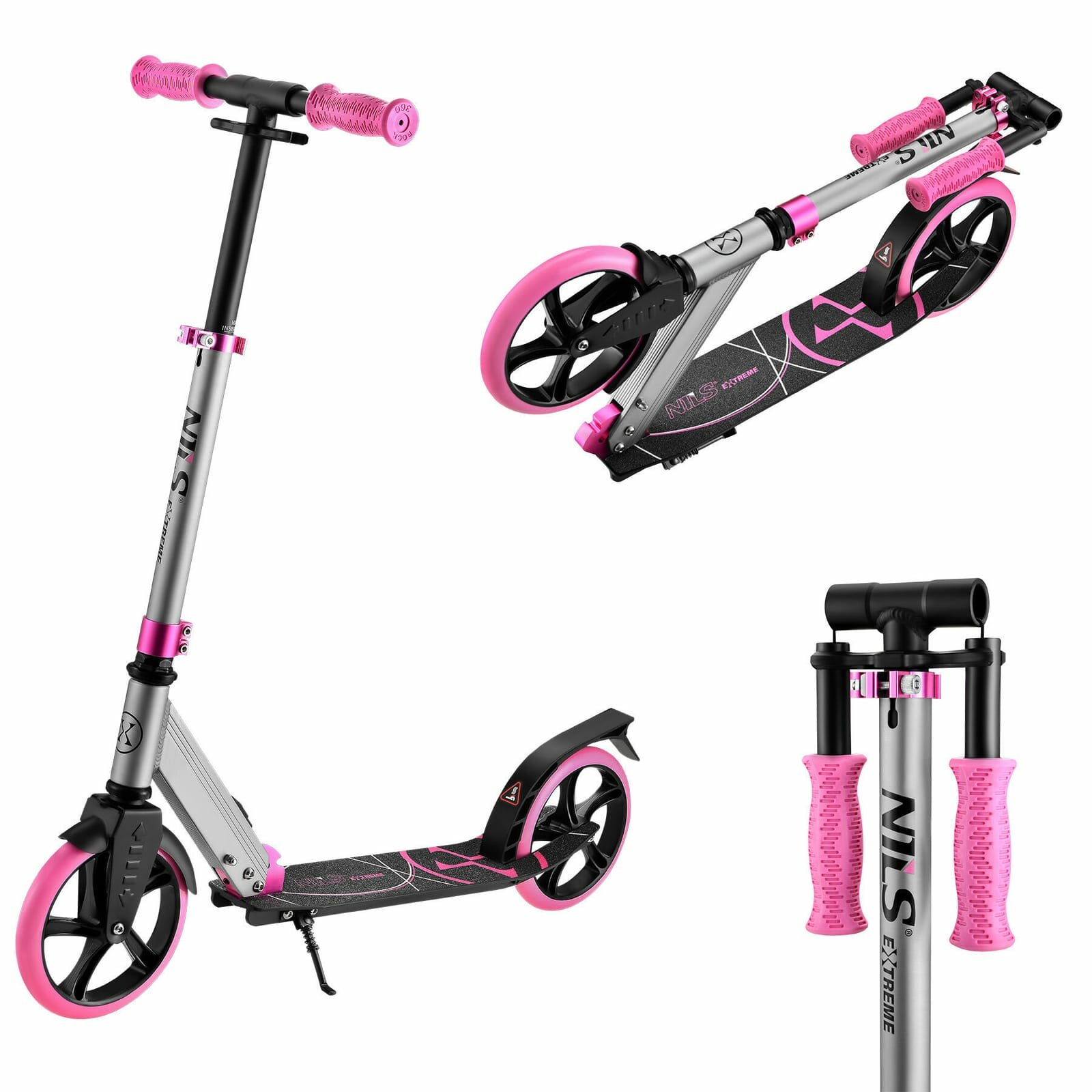 DECATHLON самокат nils extreme hm127, розовый, колеса 200 мм