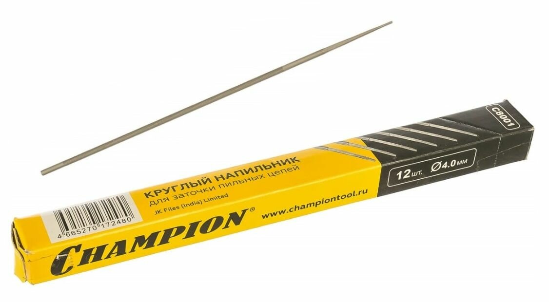 Напильник CHAMPION 4,0мм (12 шт.) для заточки пильной цепи / обработки граней цепи