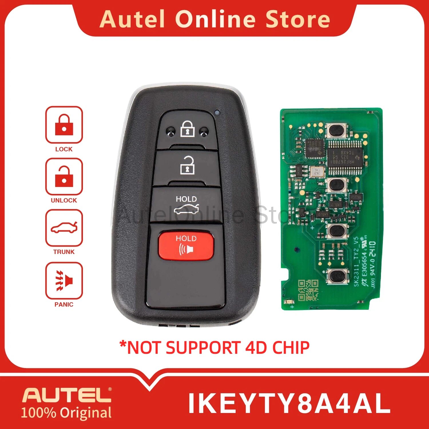 AUTEL IKEYTY8A4AL 4-кнопочный универсальный смарт-ключ дистанционного управления для KM100/IM508/IM608 для Toyota