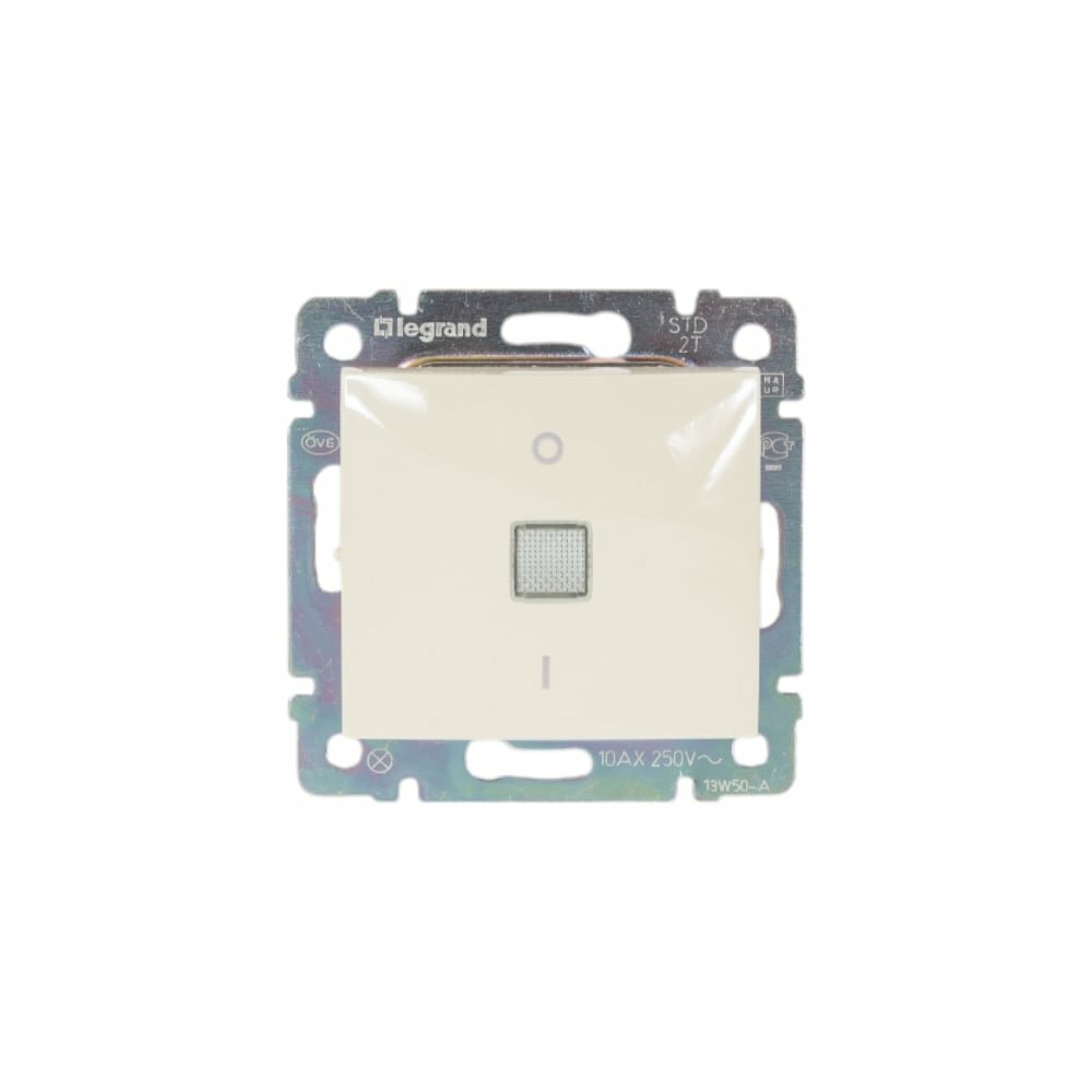 Выключатель Legrand одноклавишный двухполюсный с индикацией Legrand Valena 10А 250В схема 2T безвинтовые зажимы слоновая кость 774349