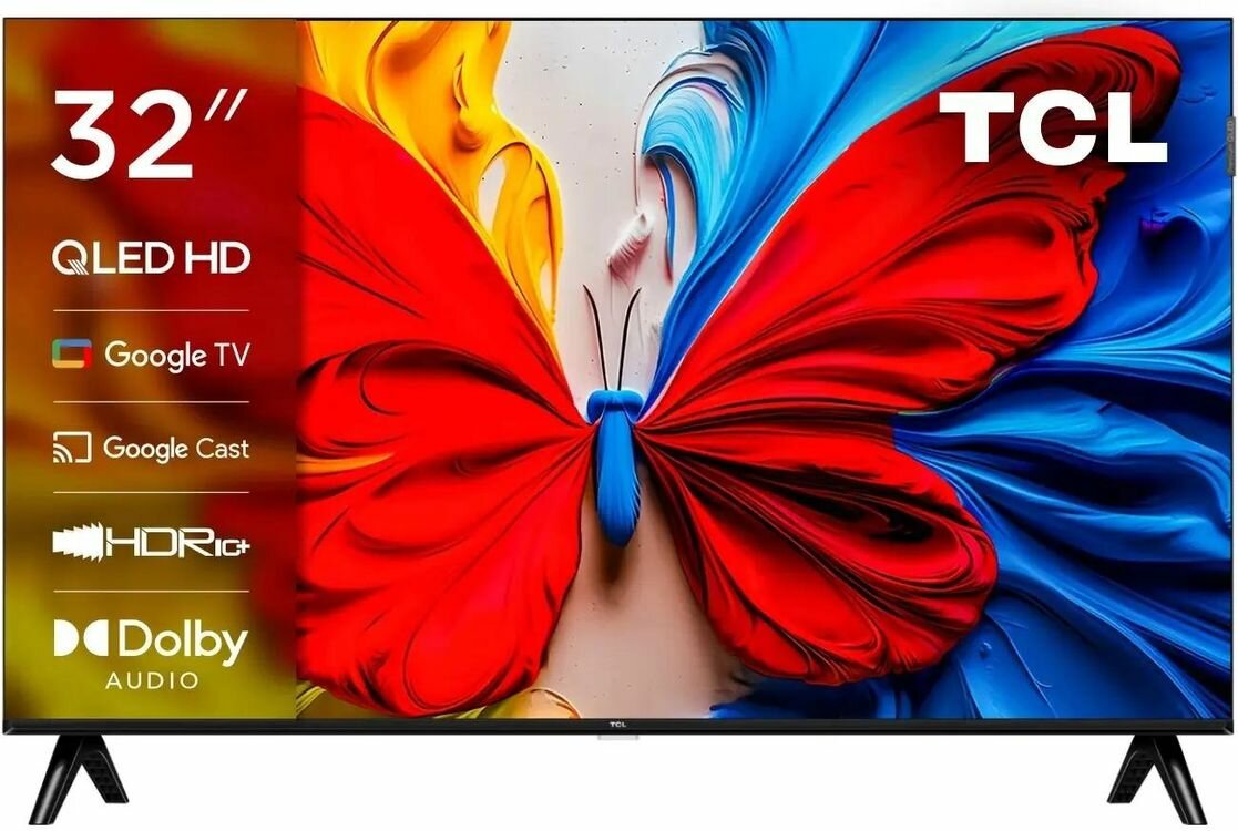 32" Телевизор TCL 32S5K-RU QLED, FULL HD, смарт ТВ, Google TV, черный