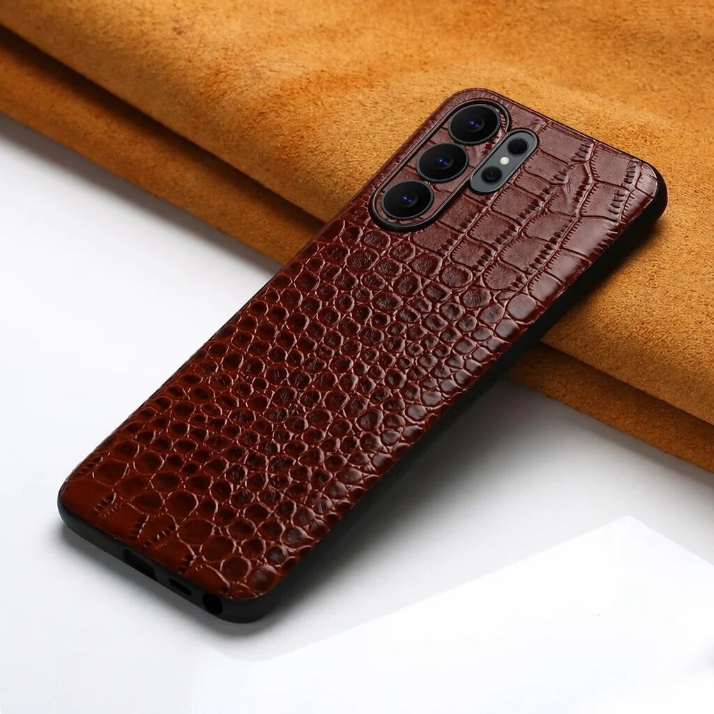 Коричневый кожаный чехол для Samsung Galaxy S23 Ultra