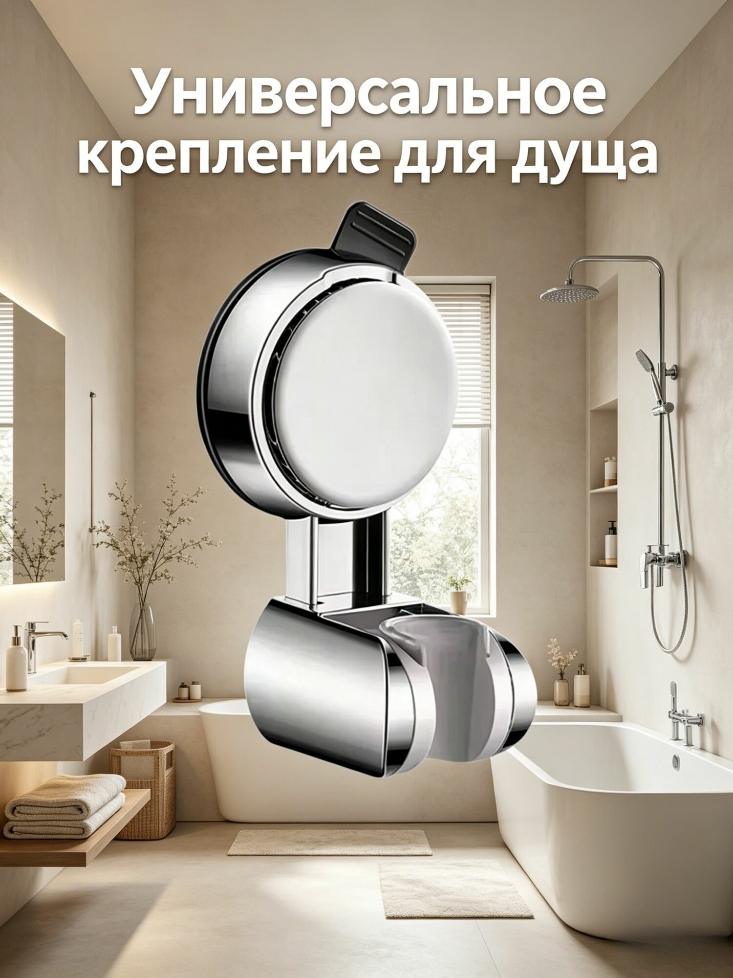 Держатель для душа на присоске, универсальный кронштейн душевой лейки, поворотный, серебристый