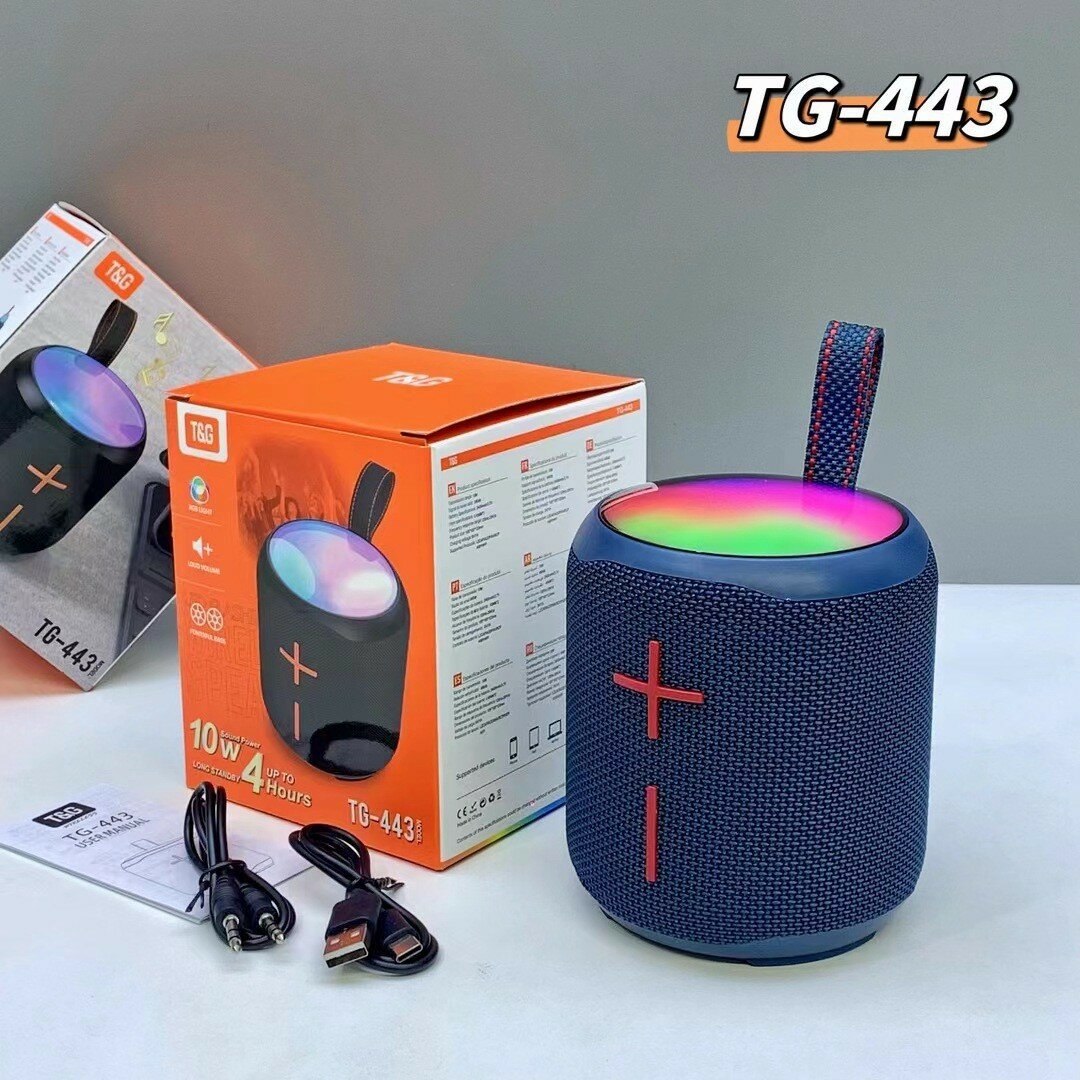 Компактная RGB Bluetooth-колонка TG443 Синяя с водонепроницаемым дизайном и бас-усилением для подарков и мероприятий