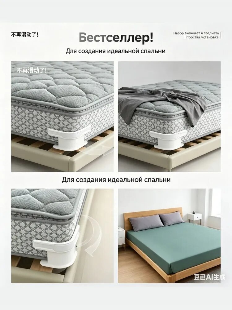 Бестселлер! Комплект фиксаторов для матраса 4 шт. от сползания и для порядка в спальне