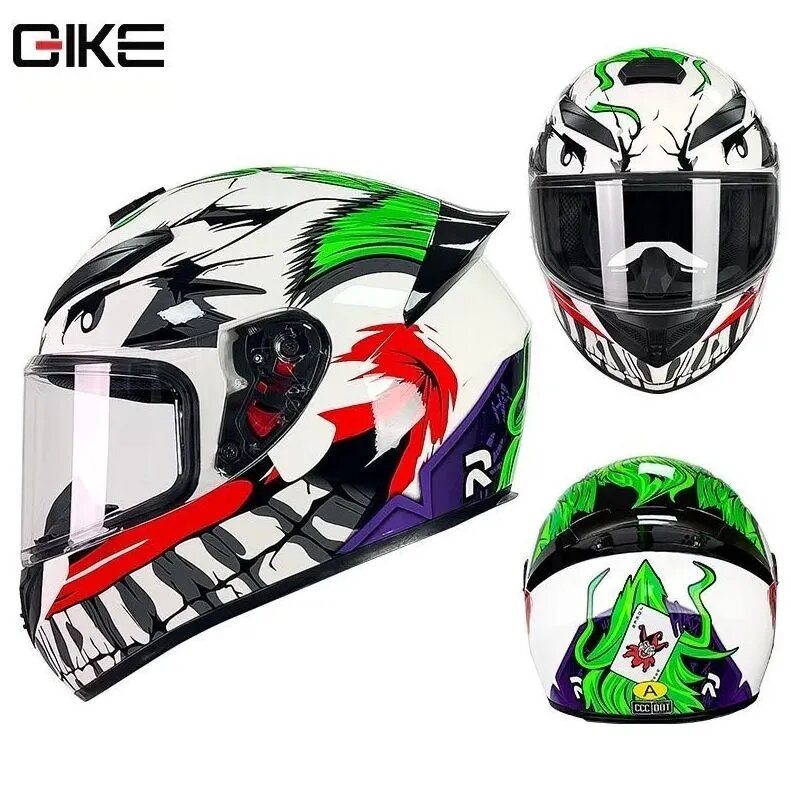Мотошлем интеграл Cike Joker, цвет: белый, зеленый, красный, размер: S
