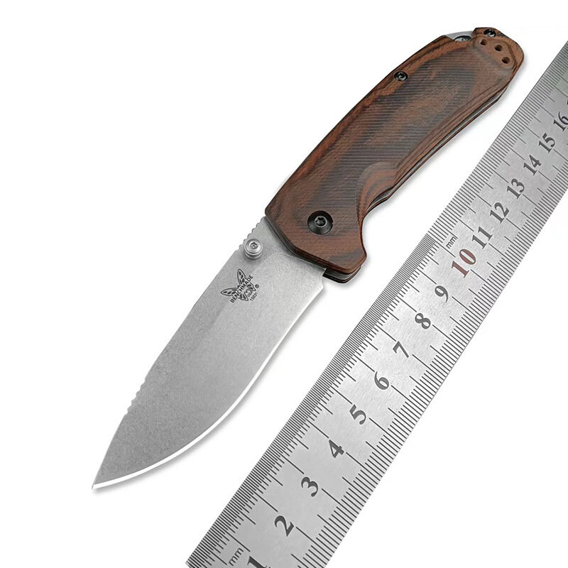 Benchmade Маленький складной нож формата EDC из стали 8C13MOV с натуральной деревянной рукоятью, для кемпинга, выживания и личной самообороны