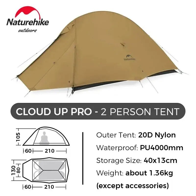 Палатка Naturehike Cloud Up Pro на 1, 2, 3 человека для отдыха на открытом воздухе, ультralегкая водонепроницаемая палатка, самодержавная палатка для походов и альпинизма