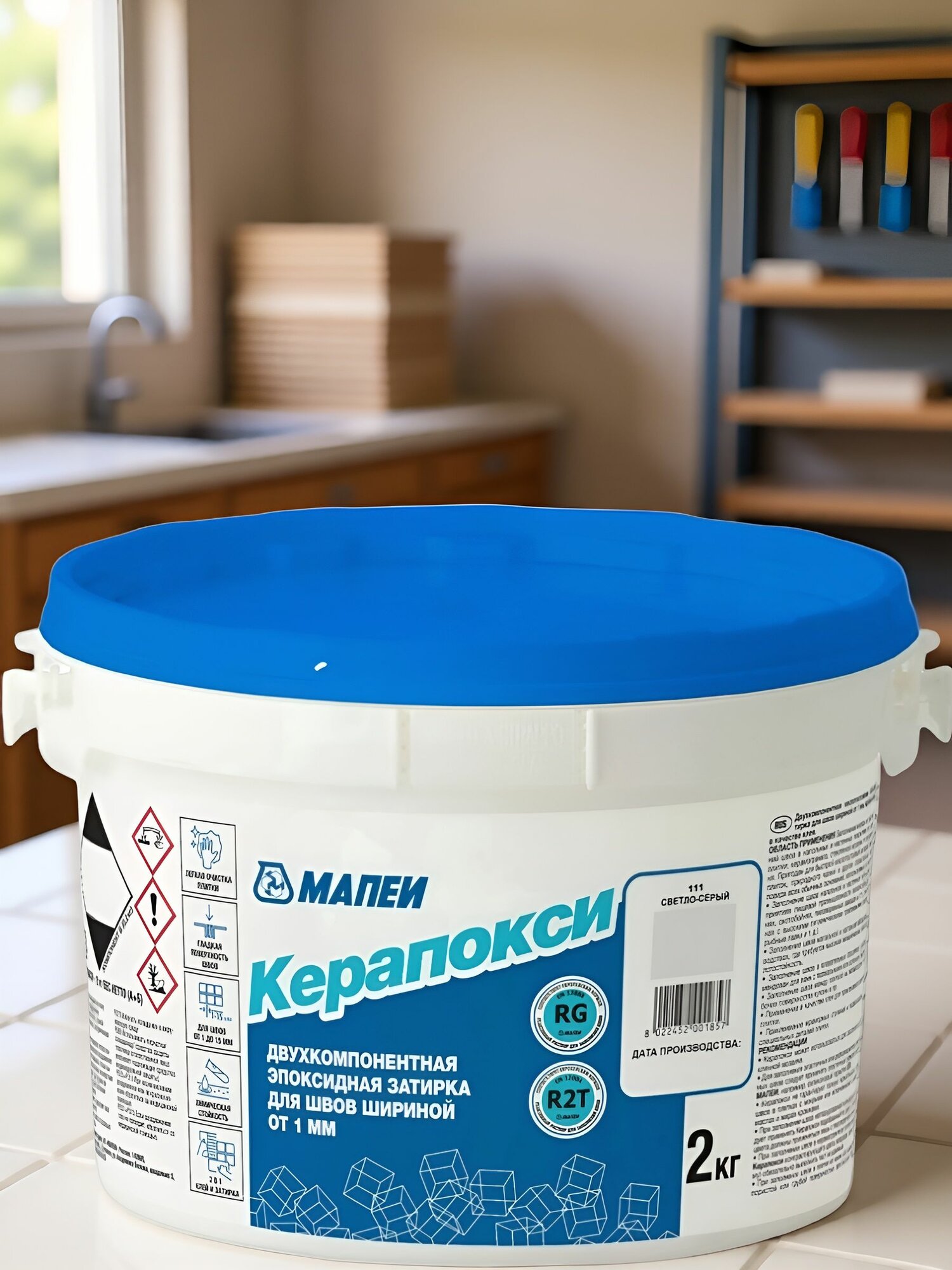 Эпоксидная затирка для плитки MAPEI Керапокси цвет №111 светло-серый, 2кг, Россия