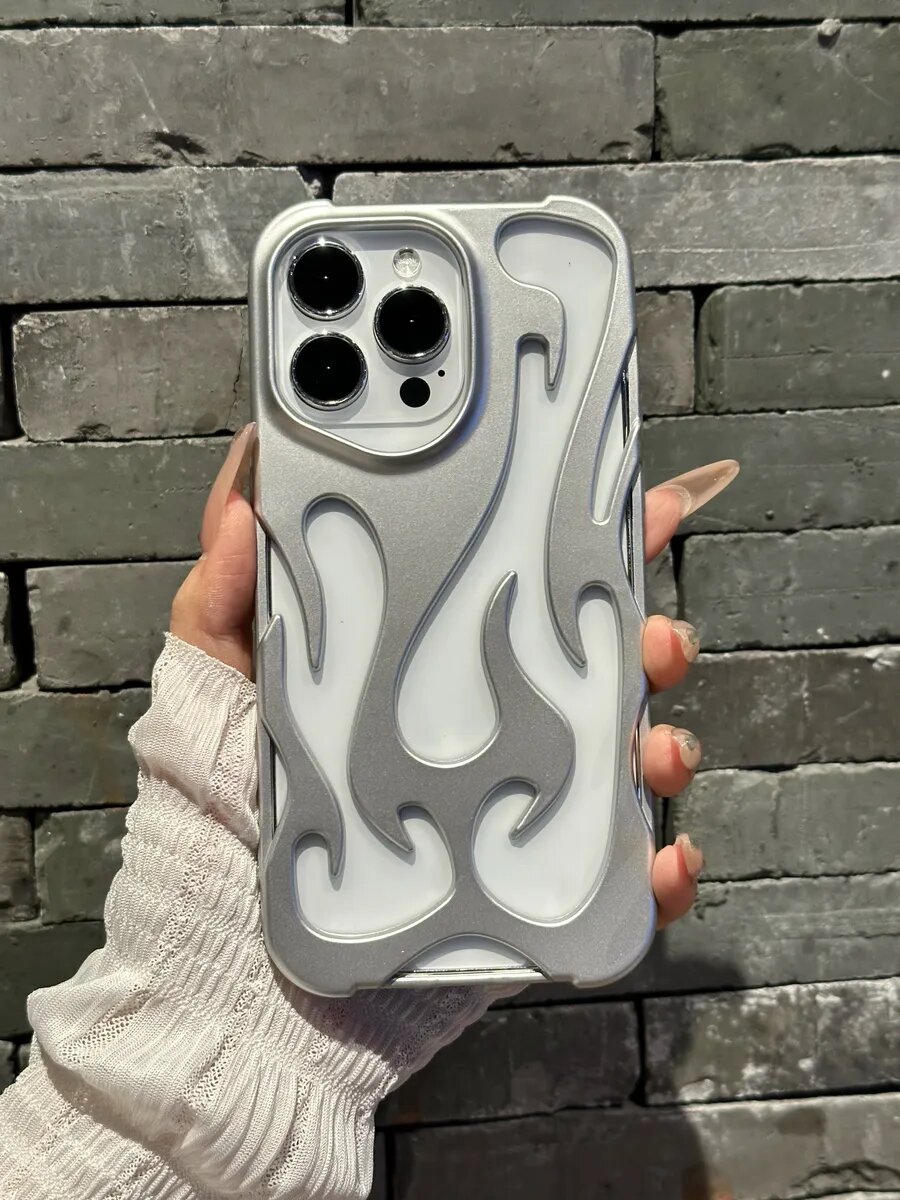 Чехол О'Кейси "Пламя", для iPhone 14 Pro Max, стильный, серебристый