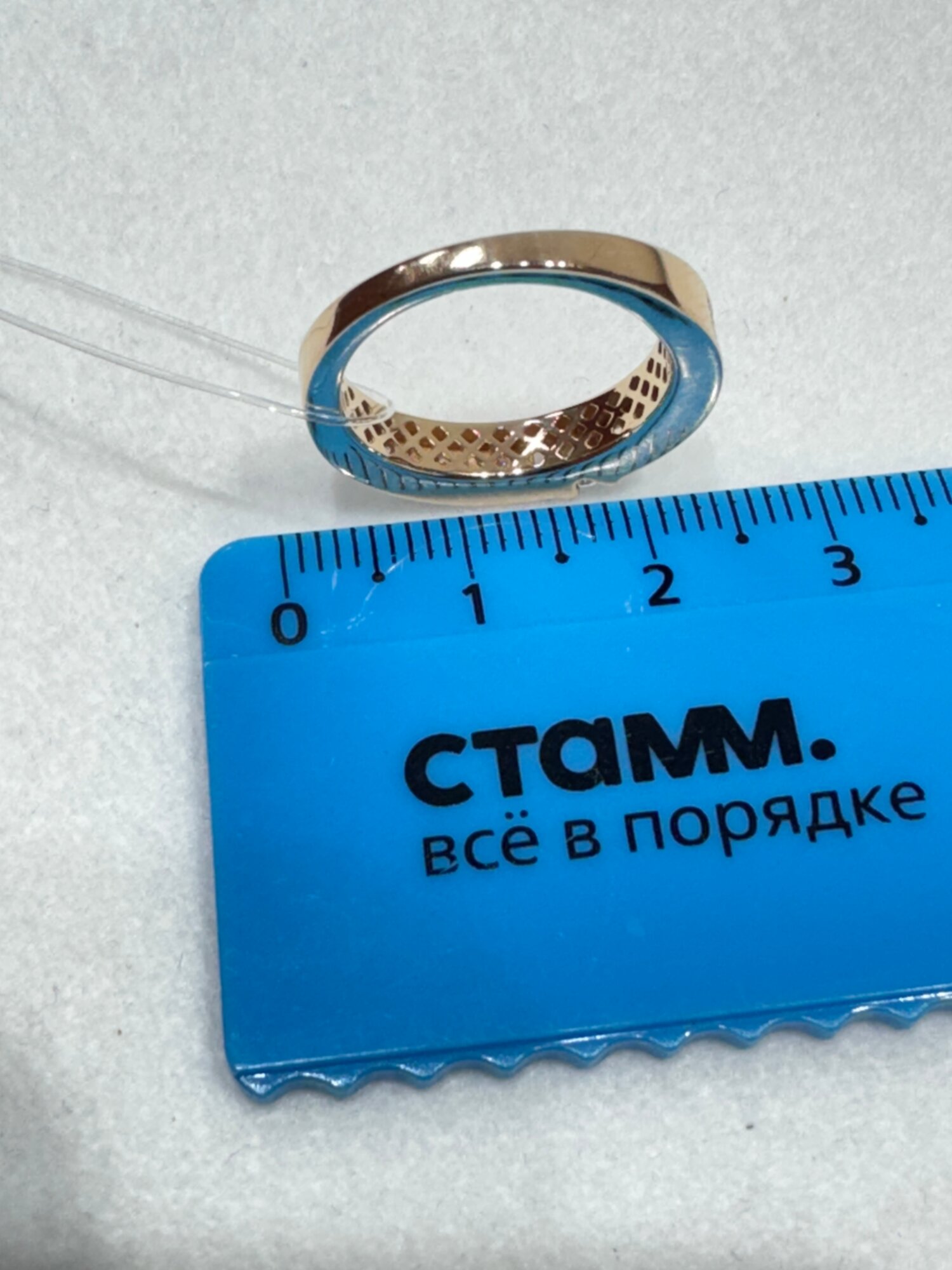Кольцо на фалангу BERGER, красное золото, 585 проба, родирование, фианит, размер 16.5, ширина 2 мм, бесцветный — фото 1