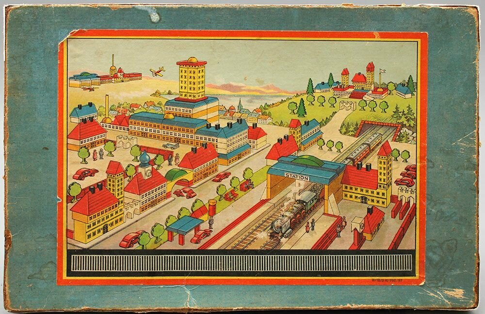 Антикварный детский деревянный конструктор "Город", Англия, 1957 г.