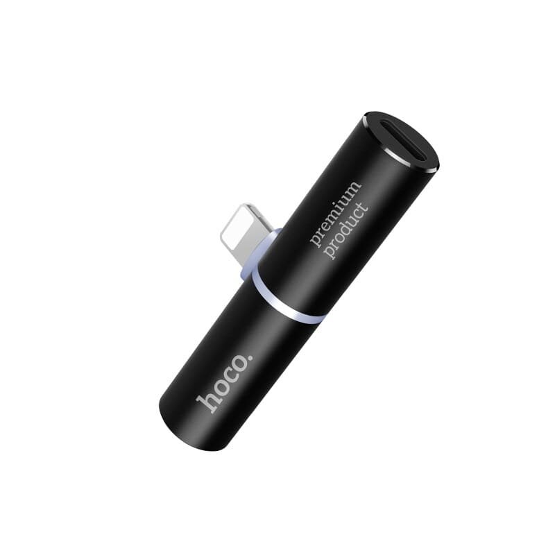 Переходник для наушников Hoco LS7 Lightning/Double Lightning черный