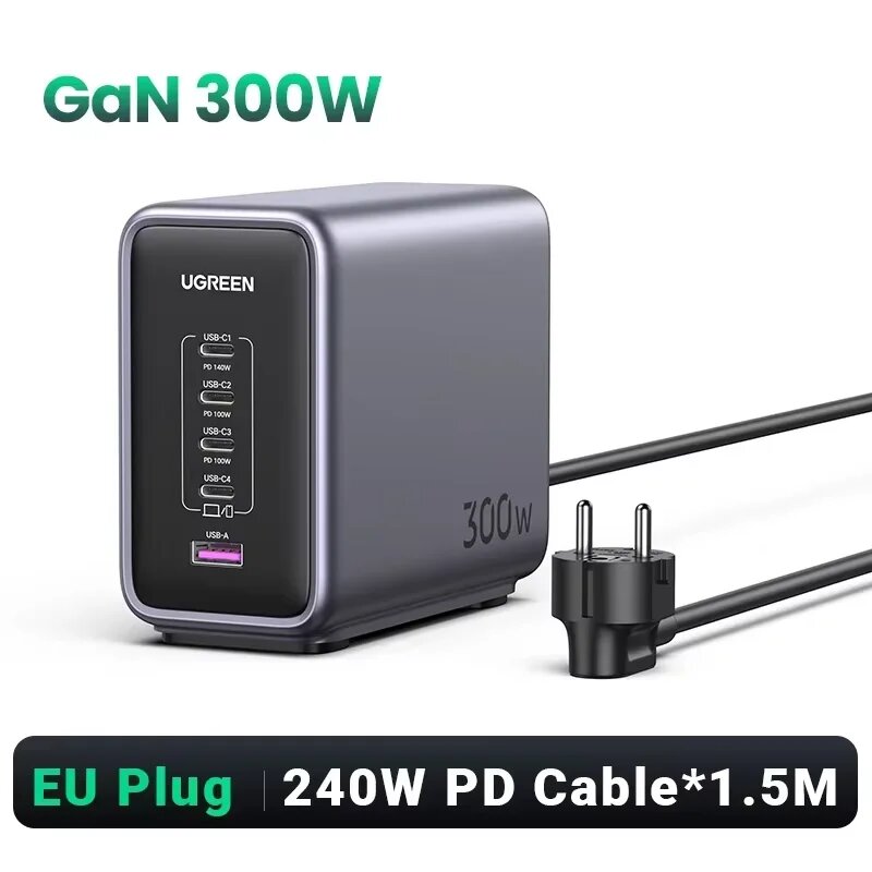 UGREEN 300 Вт GaN зарядное устройство настольная зарядная станция 140 Вт макс один порт EU GaN 300W