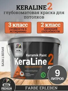 Краска интерьерная Dufa KeraLine-2 для стен и потолков, 9 л