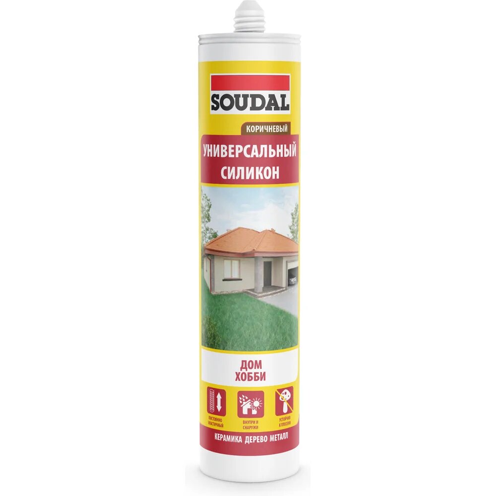 Универсальный силикон Soudal 118298, коричневый, кислотный, 280 мл
