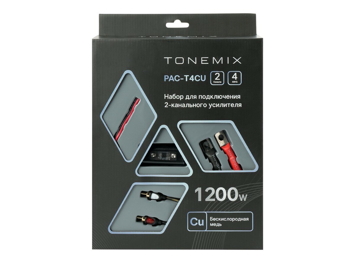 Набор проводов для подключения 2х кан. усилителя, Tonemix PAC-T4CU, 4Ga, медь