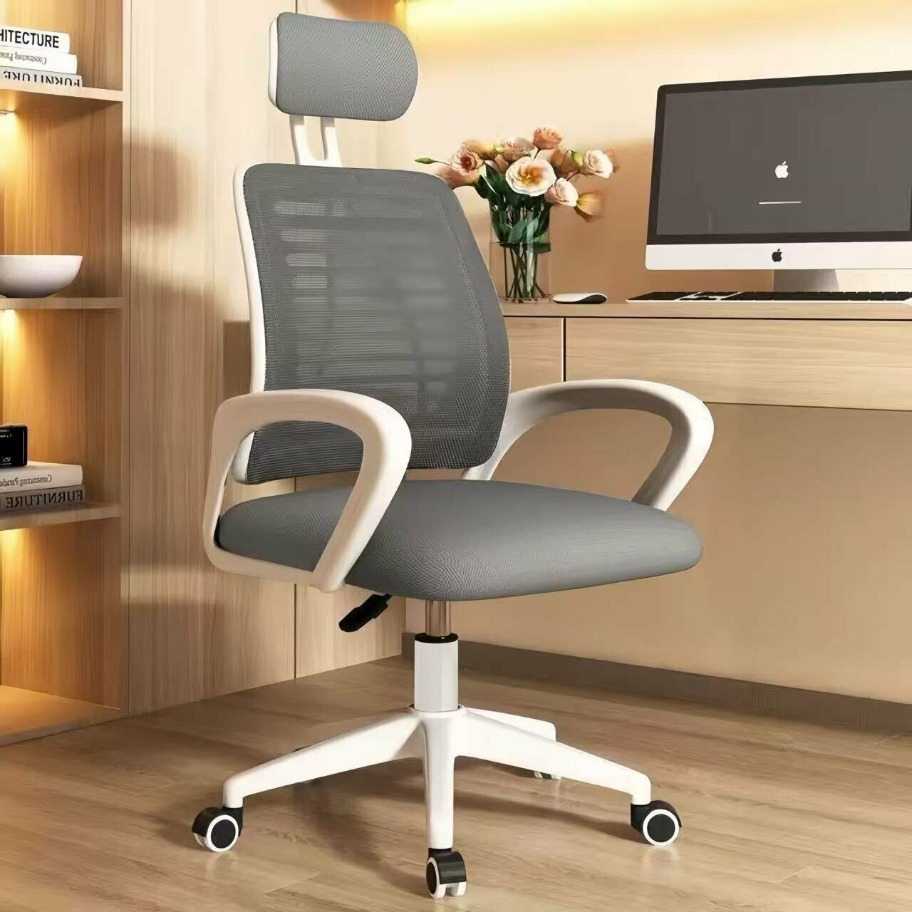 Ортопедическое кресло Office Stick, MC023NB, grey, с подголовником, на колесиках
