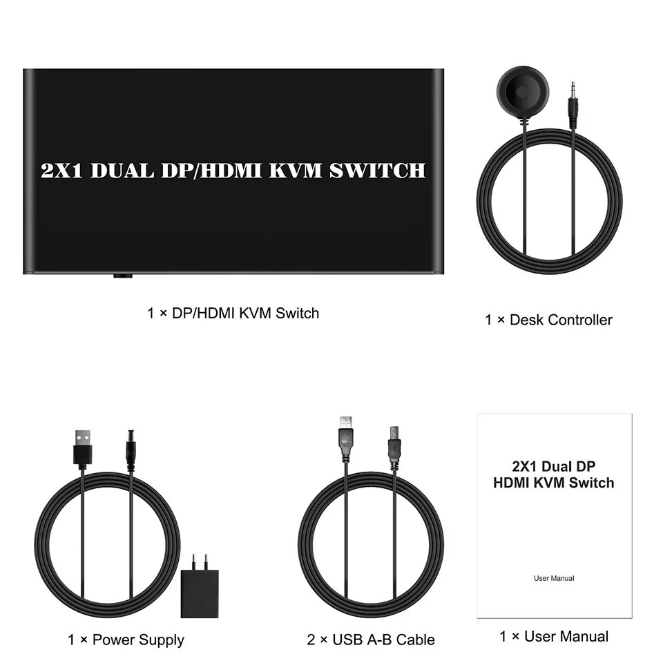 KVM-переключатель 2 компьютера 2 монитора HDMI DP