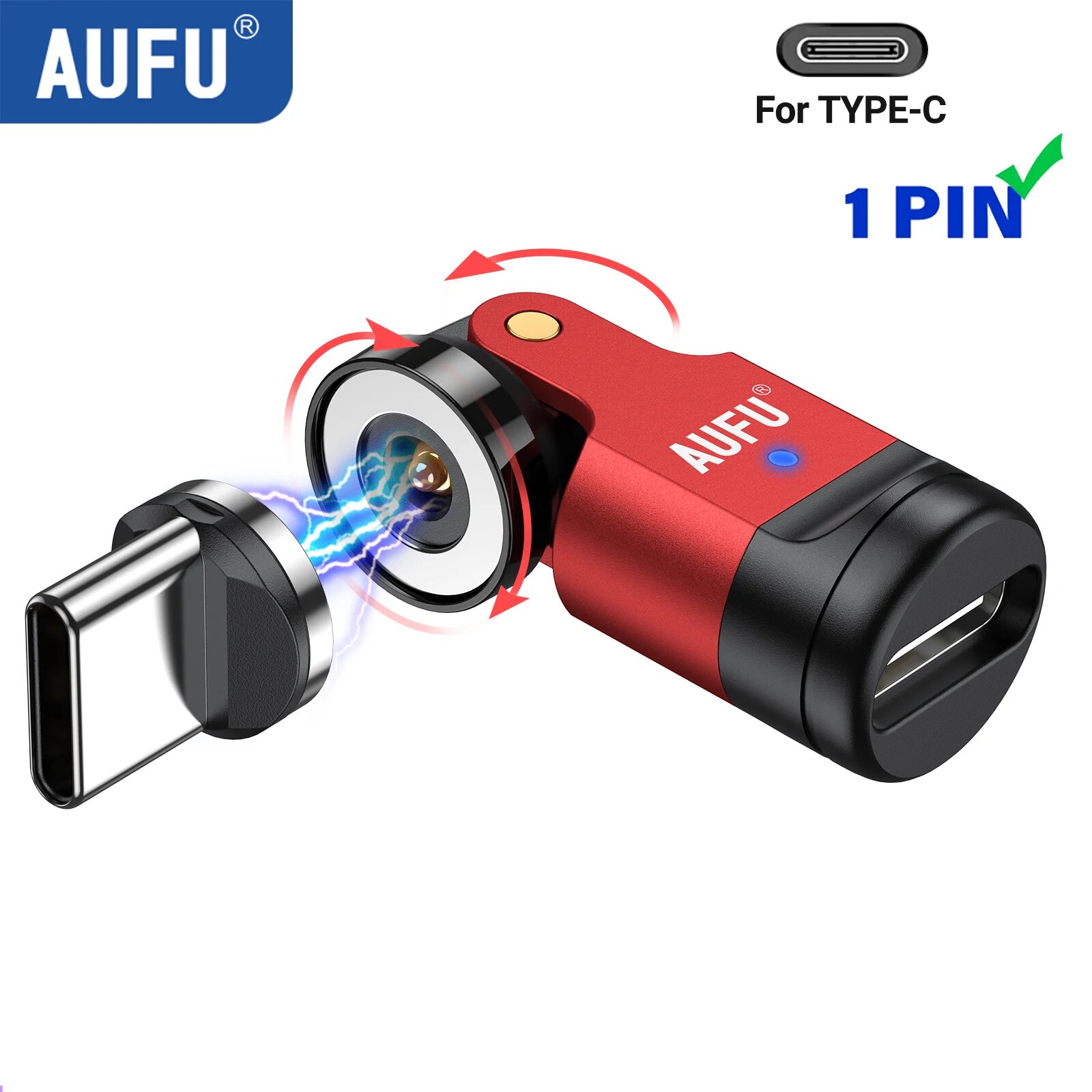 Магнитный адаптер AUFU 1PIN Type-C (женский) на Type-C Micro (мужской) для iPhone, Red For Type C