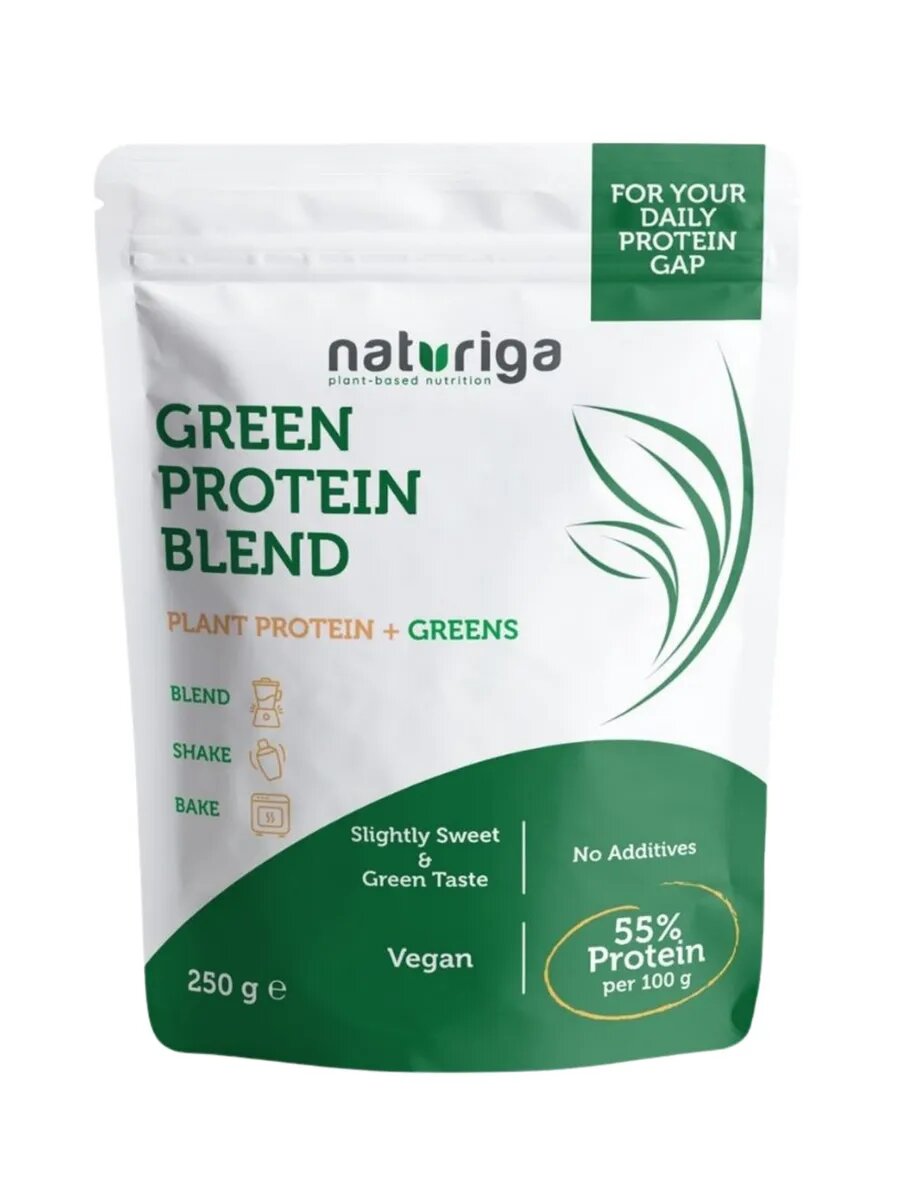 Протеиновая смесь Naturiga Green Protein, спирулина, для набора мышечной массы