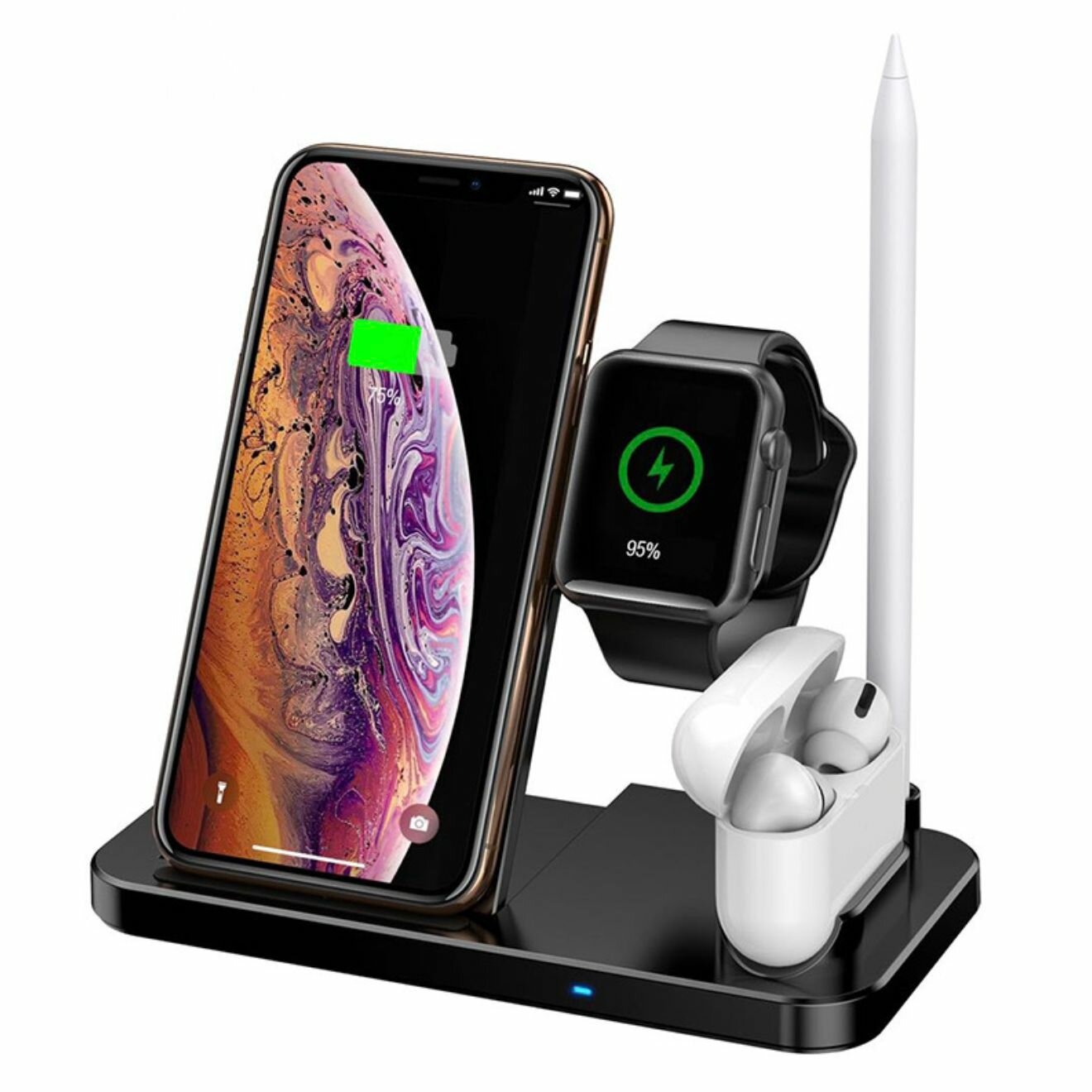 Быстрое беспроводное зарядное устройство MyPads A131-124 4 в 1 для Apple iPhone 12/12 Pro/12 mini/12 Pro max/ iPhone 13/13 Pro/13 mini и Apple Watch Airpods Pencil телефон наушники часы, стилус