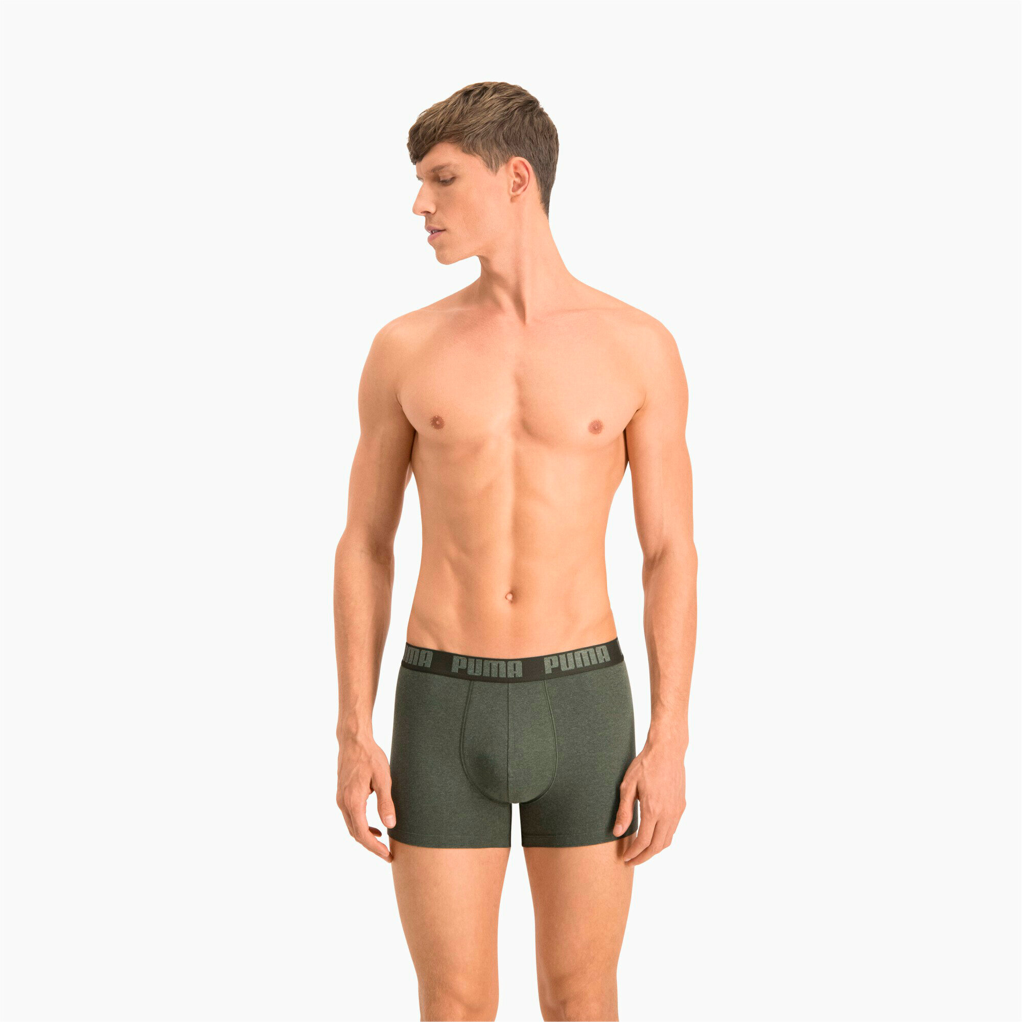 Трусы PUMA BASIC BOXER 2P, комплект из 2 шт., размер M, green melange — фото 1