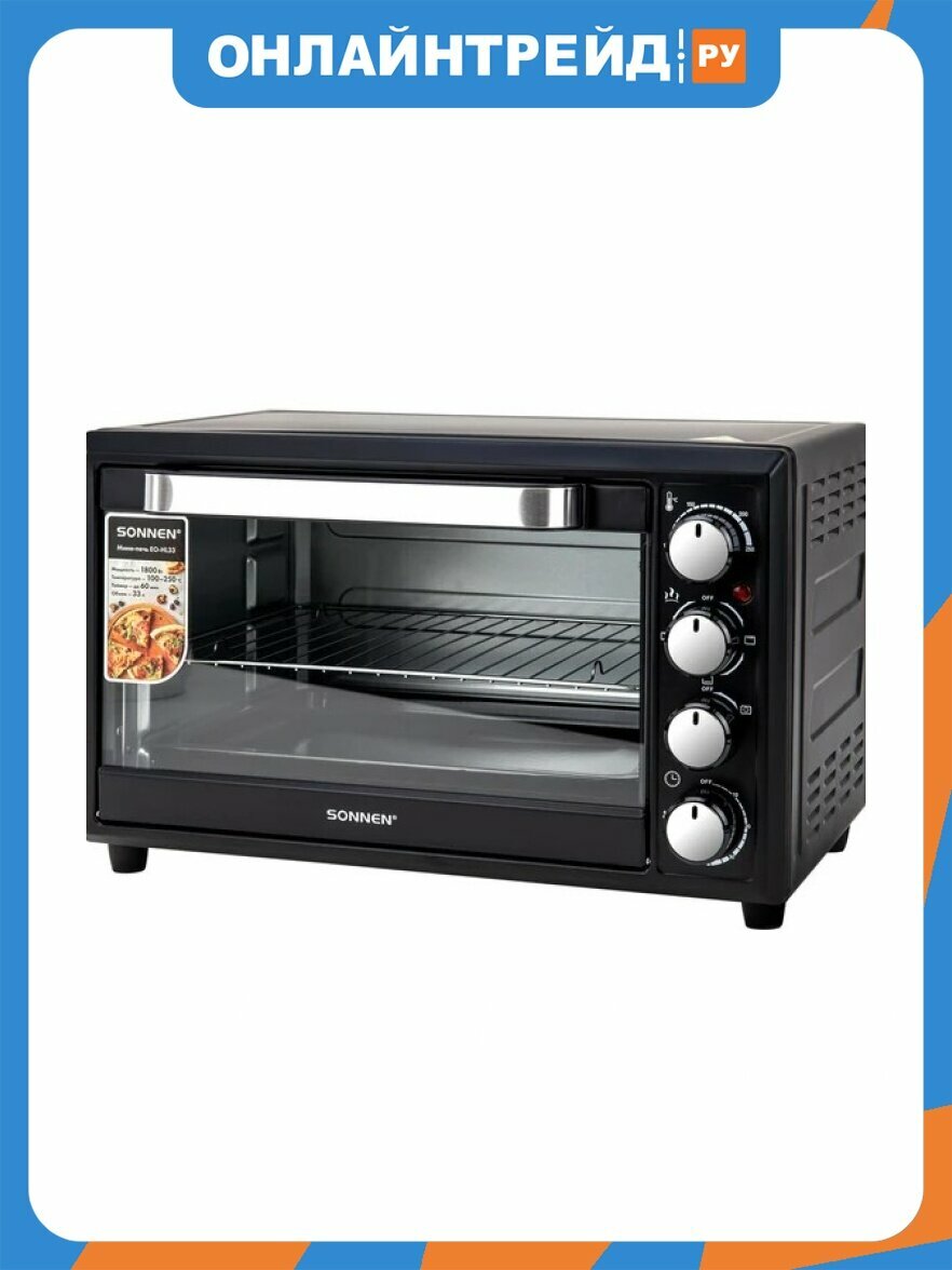 Электрическая мини-печь Sonnen EO-HL33, 1800 Вт, 33 л, 3 режима нагрева, таймер, механическое управление, черная, 458305