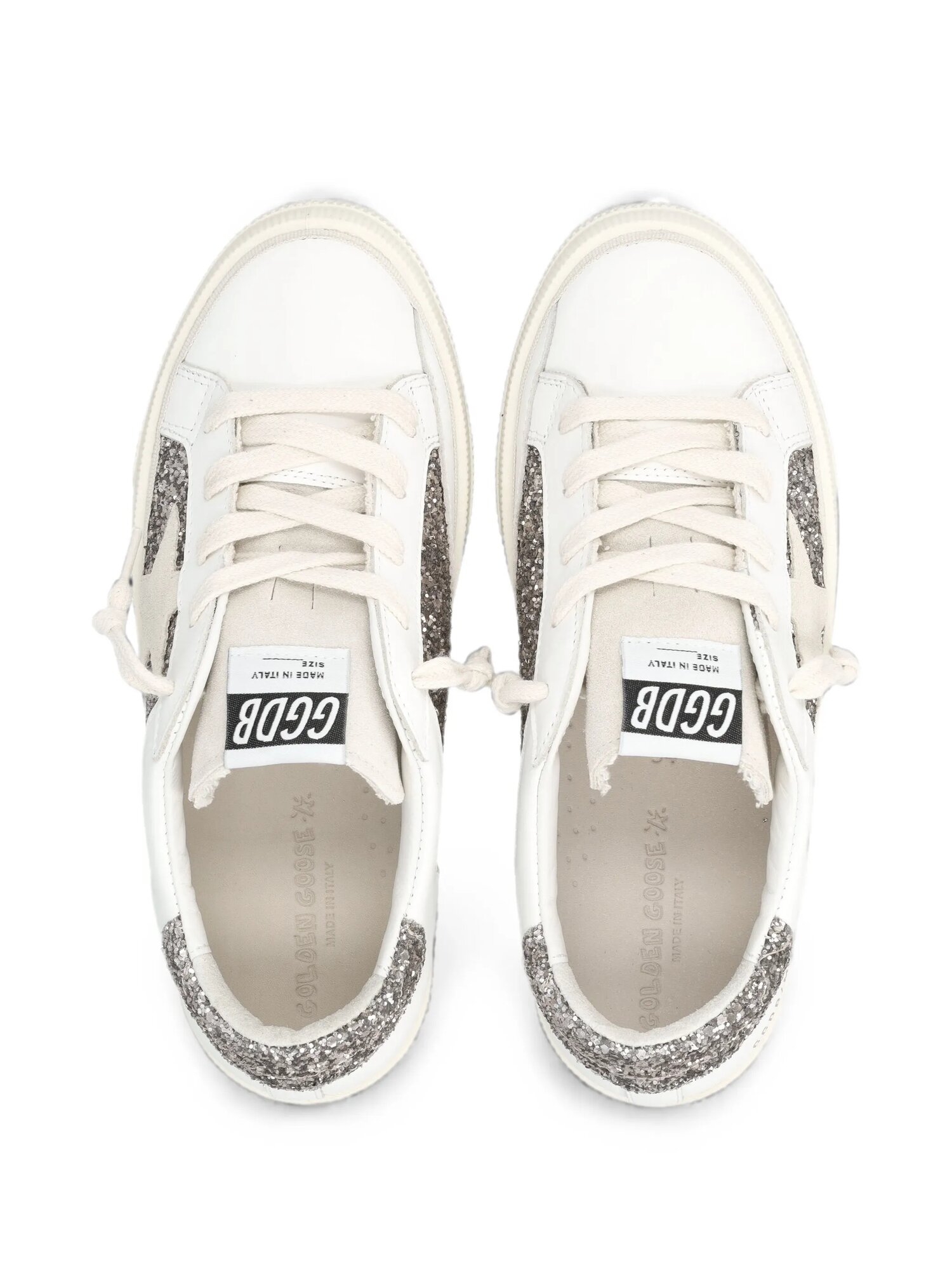 Кроссовки Golden Goose Glitter-panelled May sneakers, размер 37, бежевый/белый — фото 1