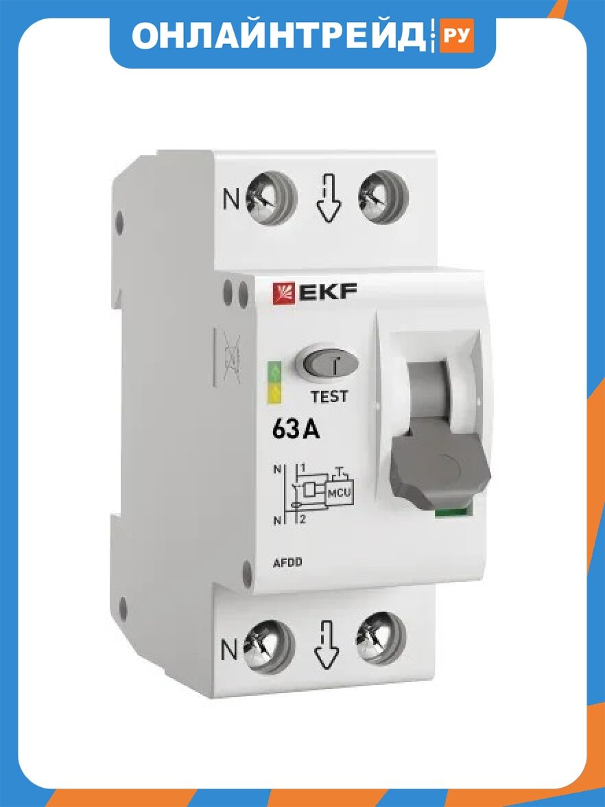 Устройство защиты от дугового пробоя Ekf PROxima (уздп) 1P+N 63А, afdd-2-63-pro