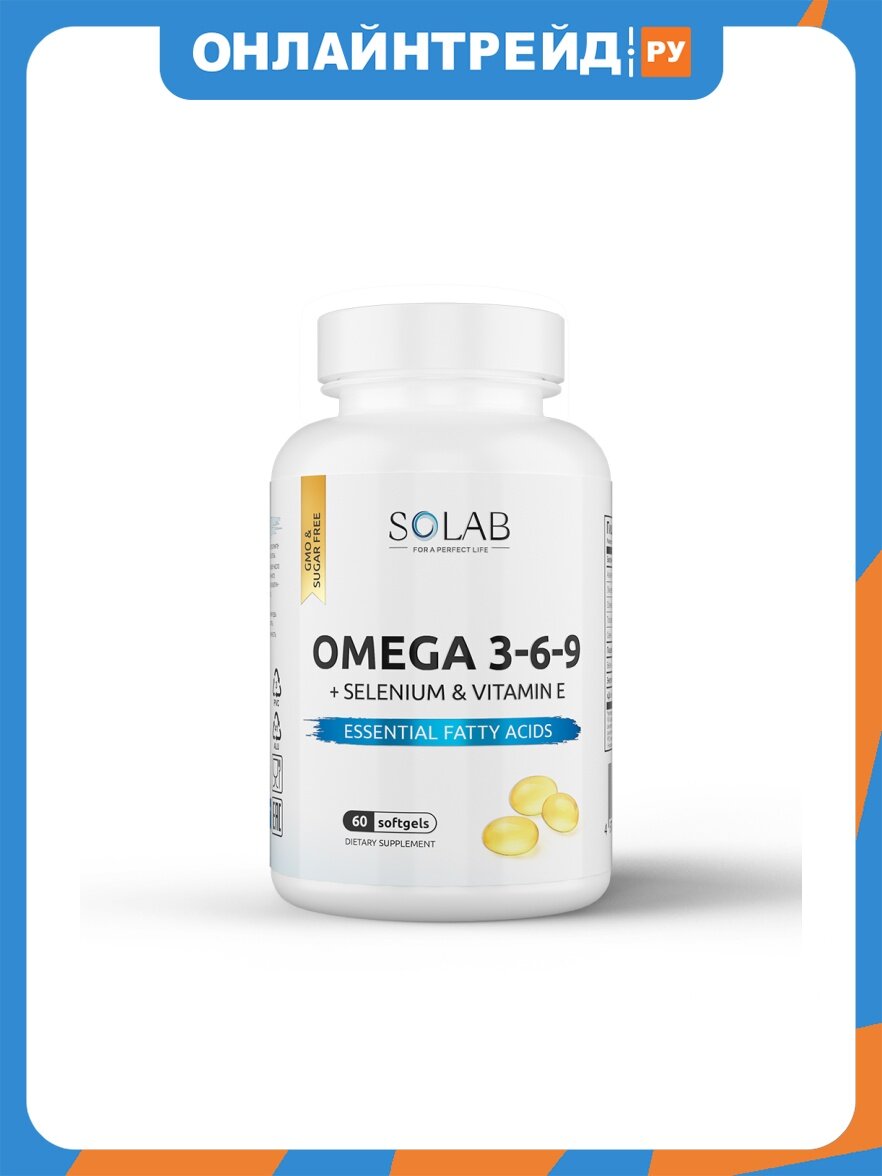 БАД Solab Omega 3-6-9 с селеном и витамином Е 60 капсул