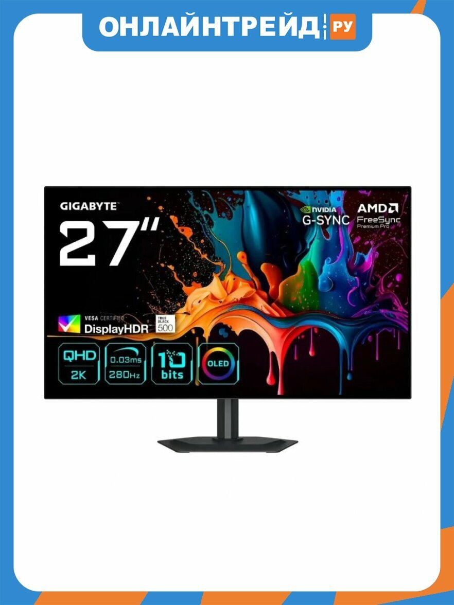 Монитор Gigabyte 27" MO27Q28G черный WOLED LED 16:9 HDMI M/M матовая HAS Piv 1500000:1 335cd 178гр/1
