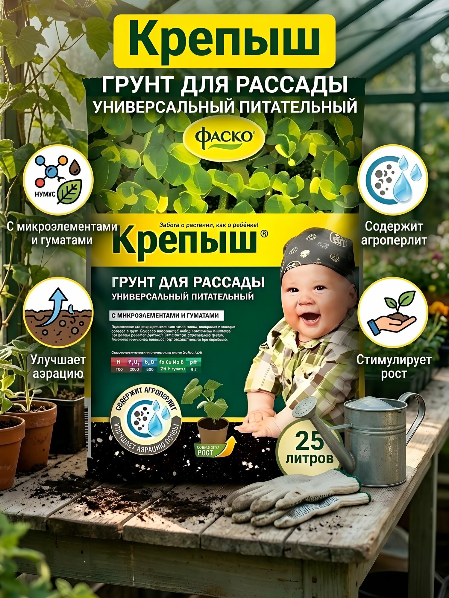Питательный грунт Крепыш для рассады Фаско 25 л — качественная почва на основе торфа для посадки и повышения урожайности