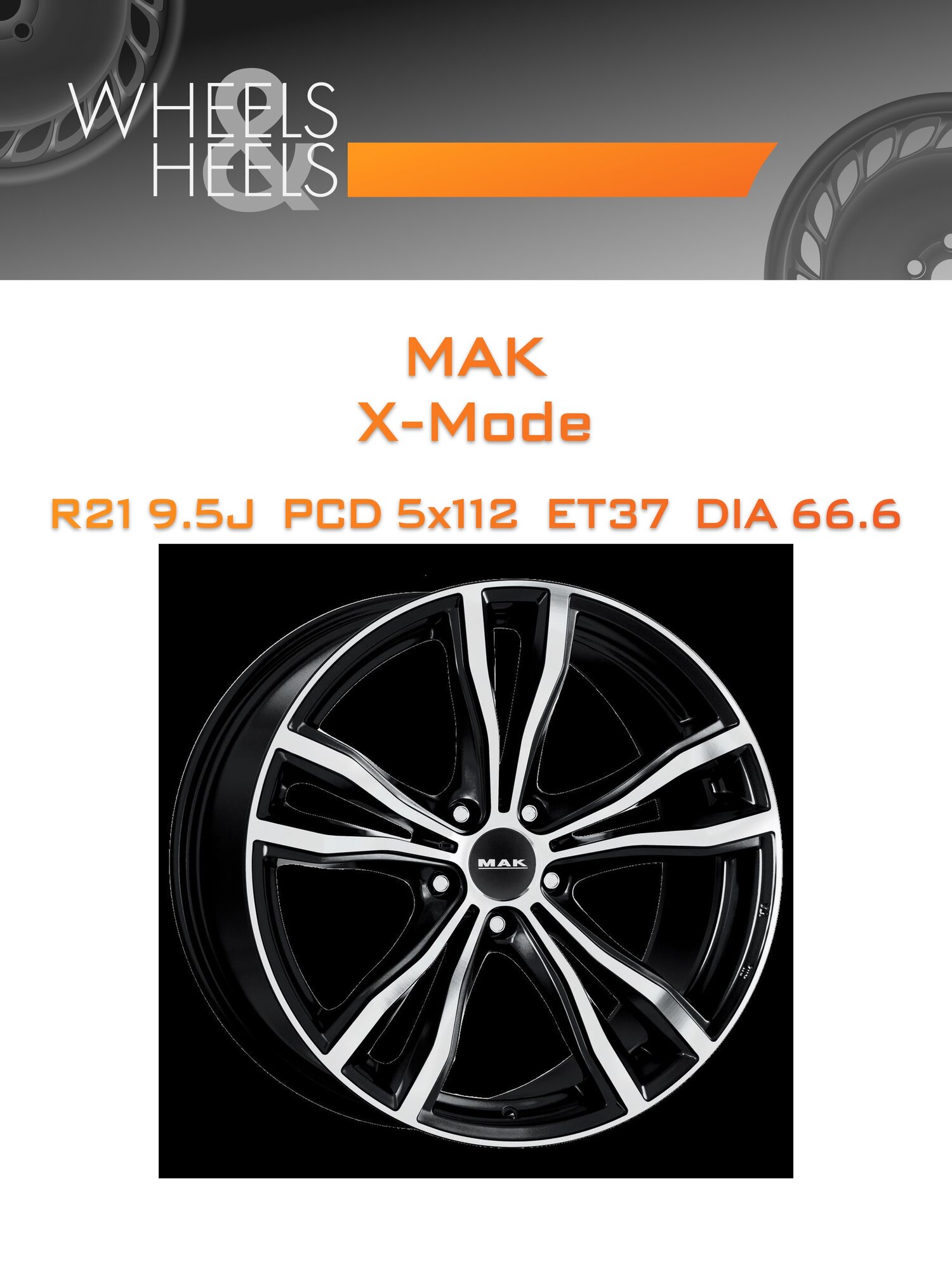 Диск автомобильный литой MAK X-Mode 21x9.5 5x112 et37 dia66.6 Чёрный глянцевый с полированной лицевой частью