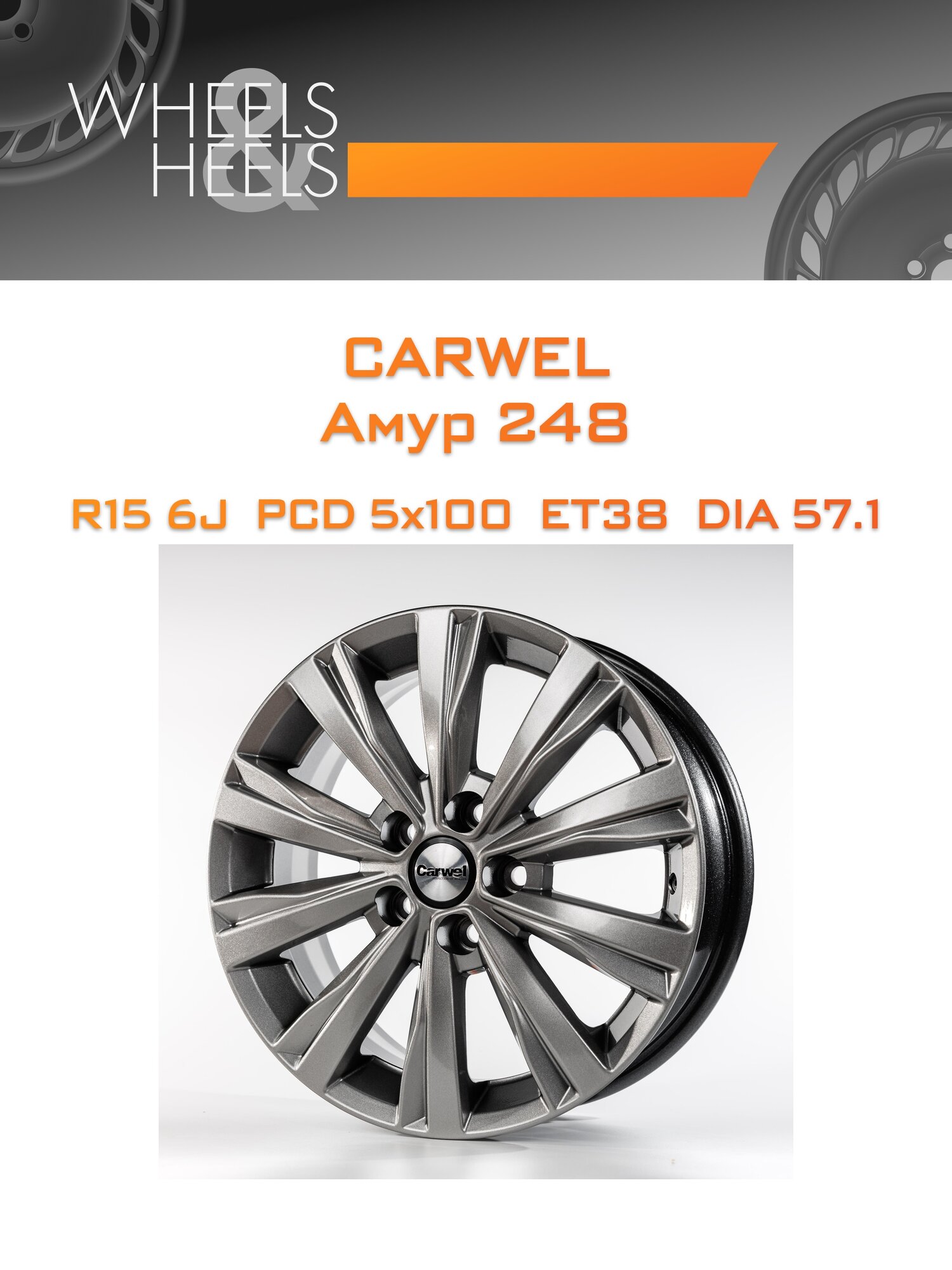 Диск автомобильный литой Carwel Амур 248 15x6 5x100 et38 dia57.1 Серебристый металлик