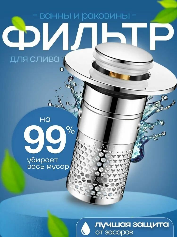 Фильтр для слива, улавливатель волос и мусора, с двойным фильтром