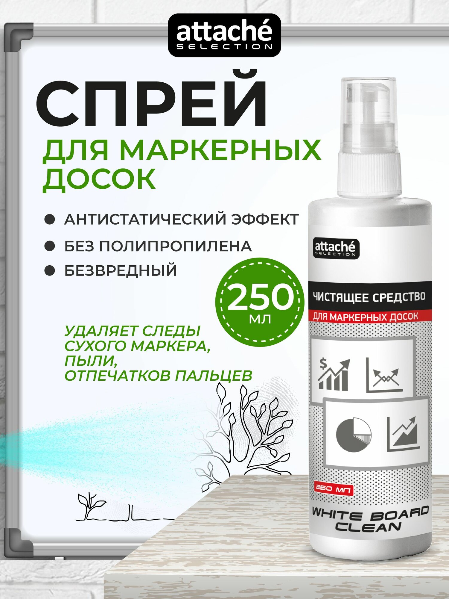 Чистящая жидкость-спрей для магнитно-маркерных досок 250 мл очиститель для досок спрей для маркерной доски чистящая жидкость