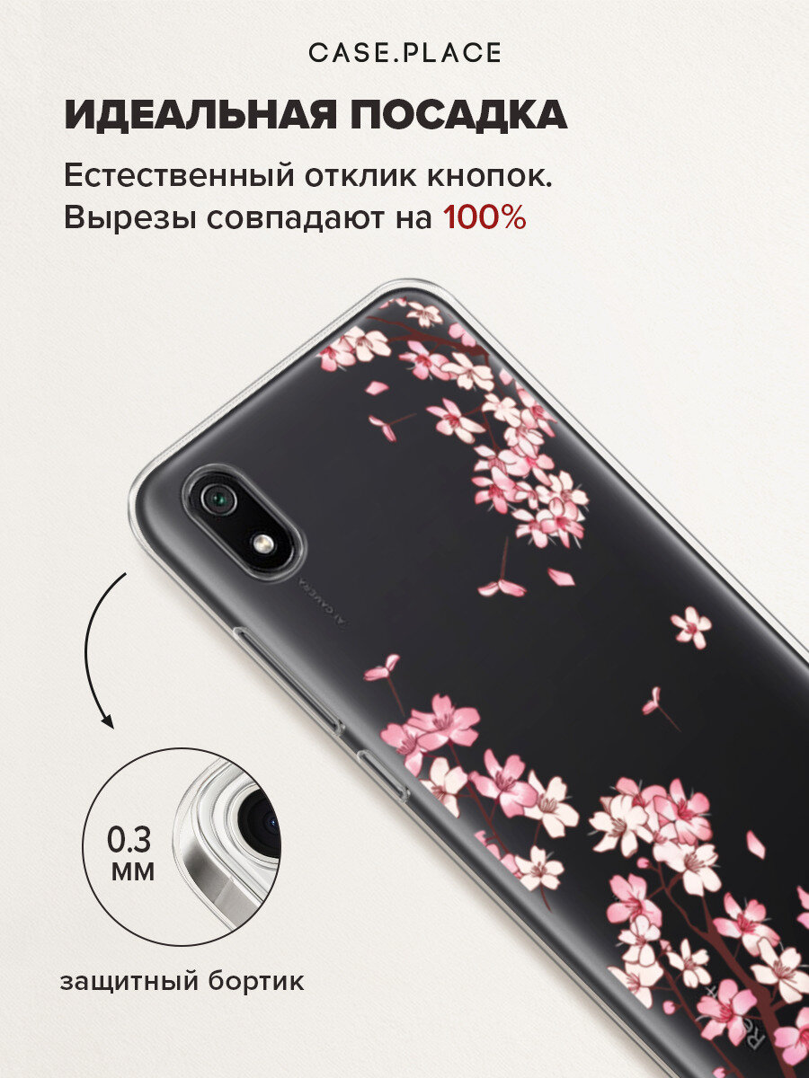Чехол на Xiaomi Redmi 7A / Сяоми Редми 7А с принтом "Ветви сакуры 1", прозрачный — фото 1