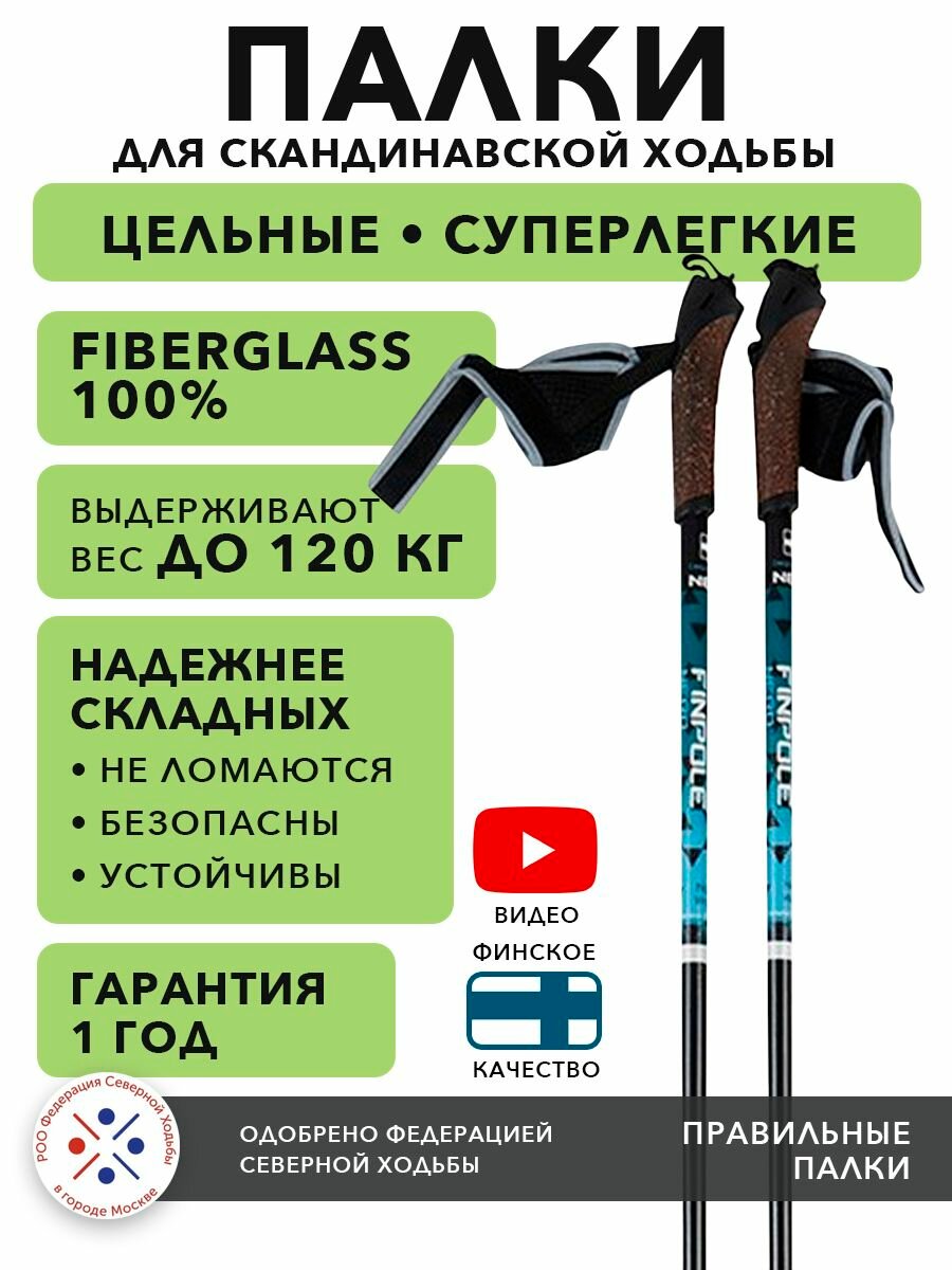 Цельные палки для скандинавской ходьбы Finpole 105 см