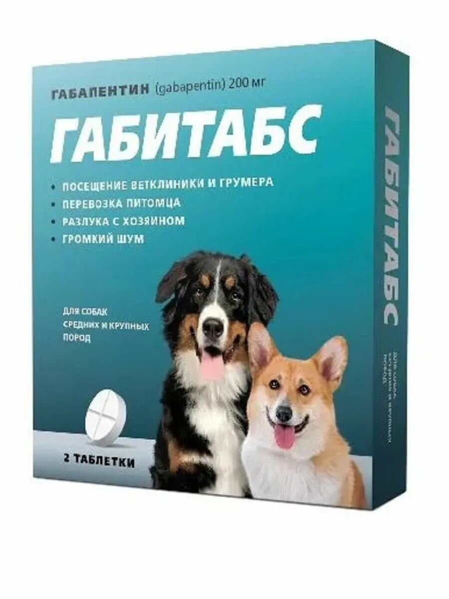 Седативный препарат Габитабс Apicenna для собак средних и крупных пород, 200 мг, 2 табл.