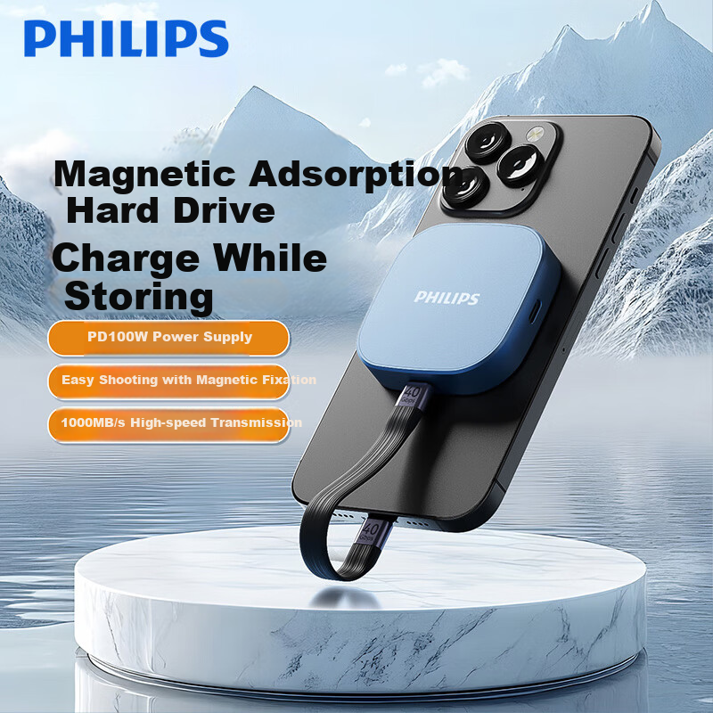 PHILIPS 1TB магнитный портативный SSD внешний диск USB3.2 Type-C 1000МБ/с скорость чтения для смартфонов планшетов ПК