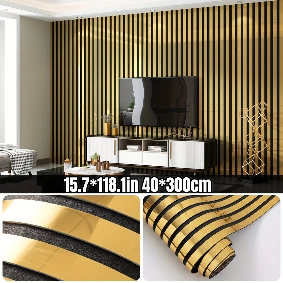 Зеркальные 3D обои Mirror Gold для гостиной