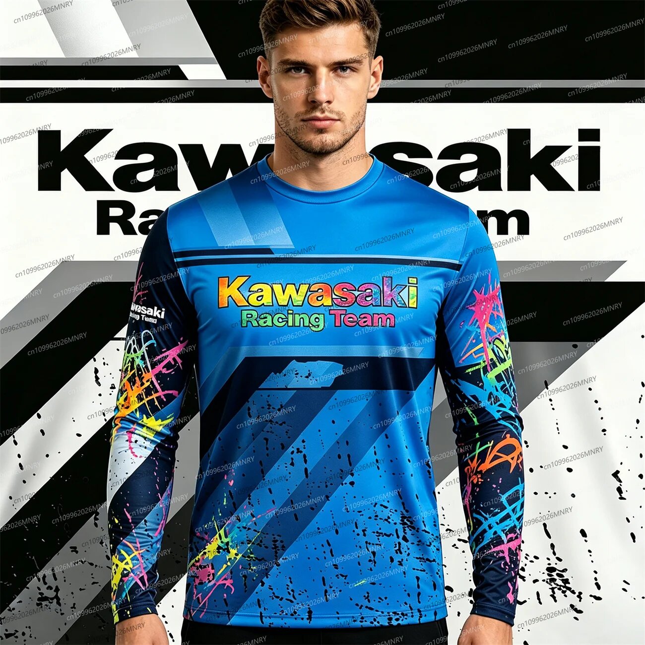 Футболка для мотоциклистов Kawasaki, летняя мужская футболка с длинными XL, Long Tshirt-095-ZKB2