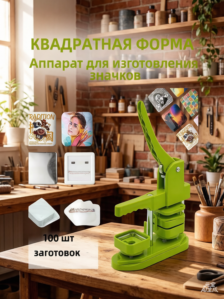 Аппарат для изготовления значков, квадратная, 50 x 50 мм, с 100 шт заготовок для значков